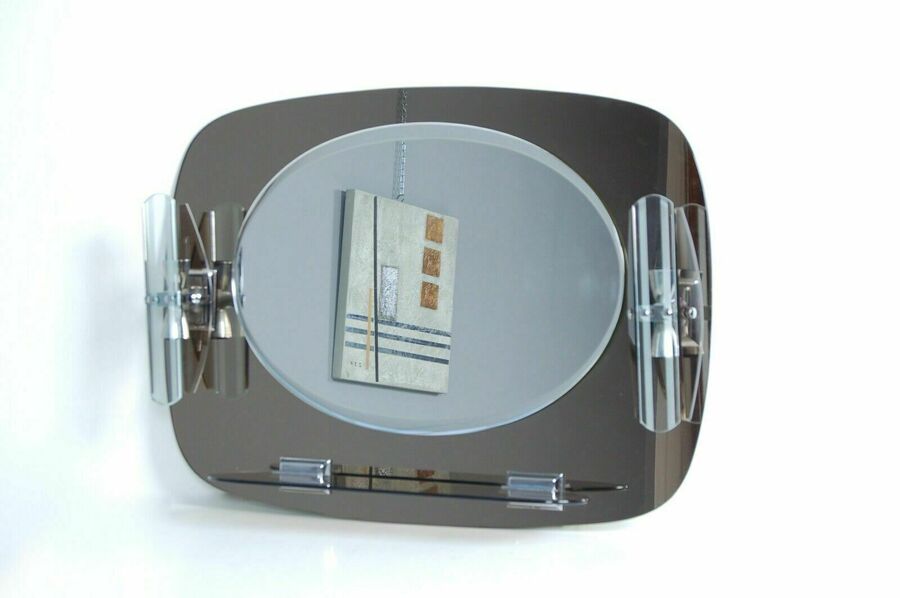 Smoked Glass Bathroom Mirror 70s Design Vintage Oval With Veca Type ...