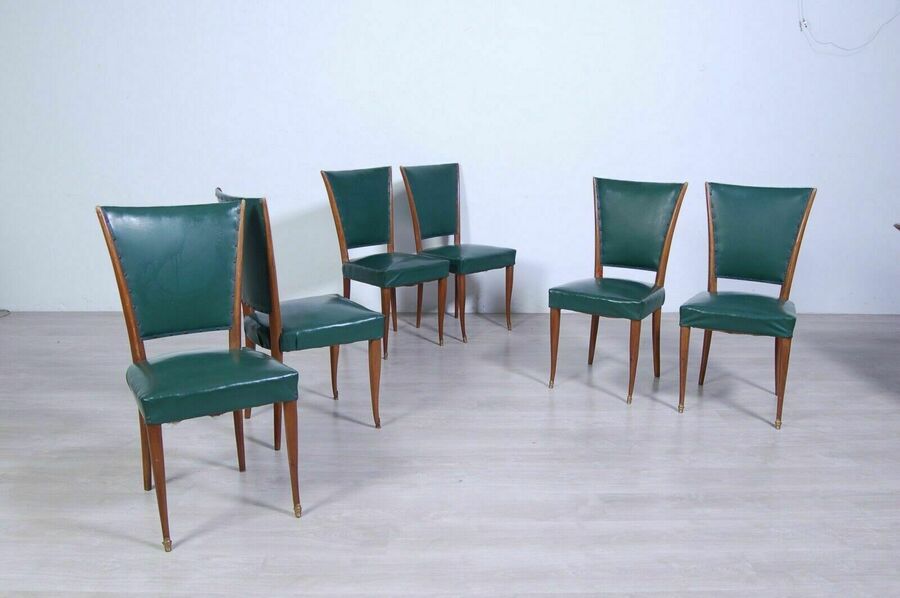 Set Of 6 Vintage Design Chairs From The 50s And 60s In Modernized Green ...