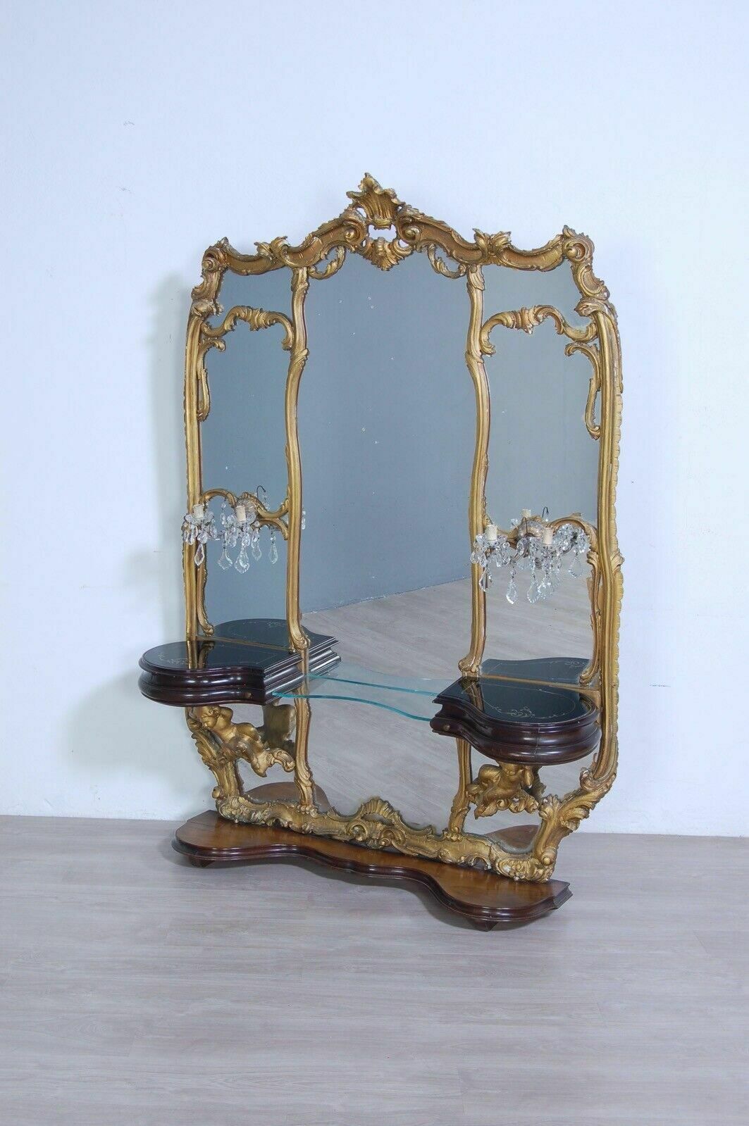 Baroque Dressing Table Suspended Console Large Mirror Gold Frame ...