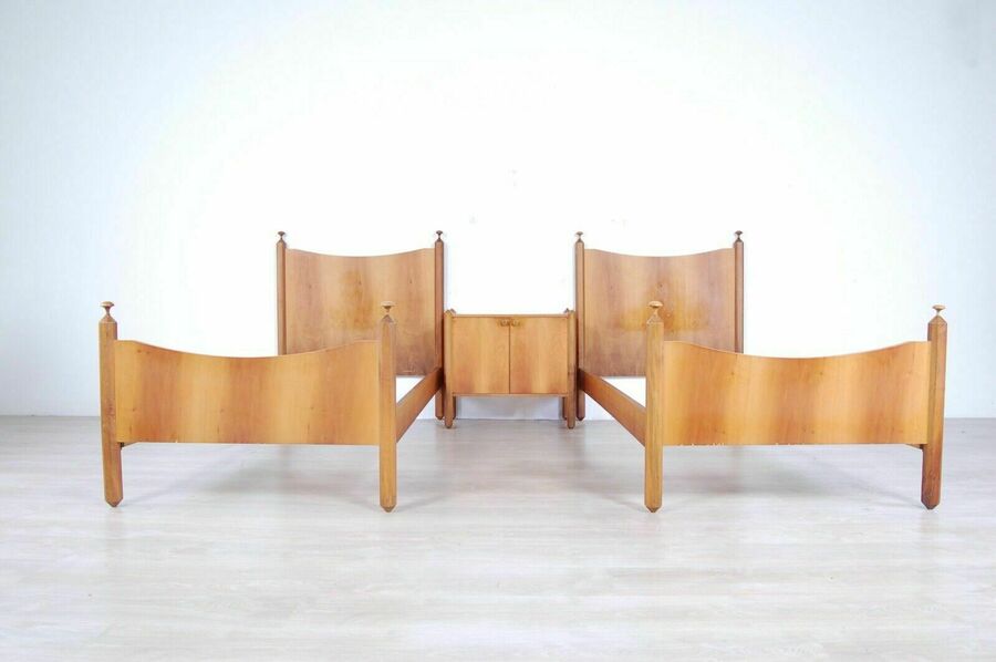 Pair Of Single Bed Structure With Vintage 50s Design Bedside Table Made ...