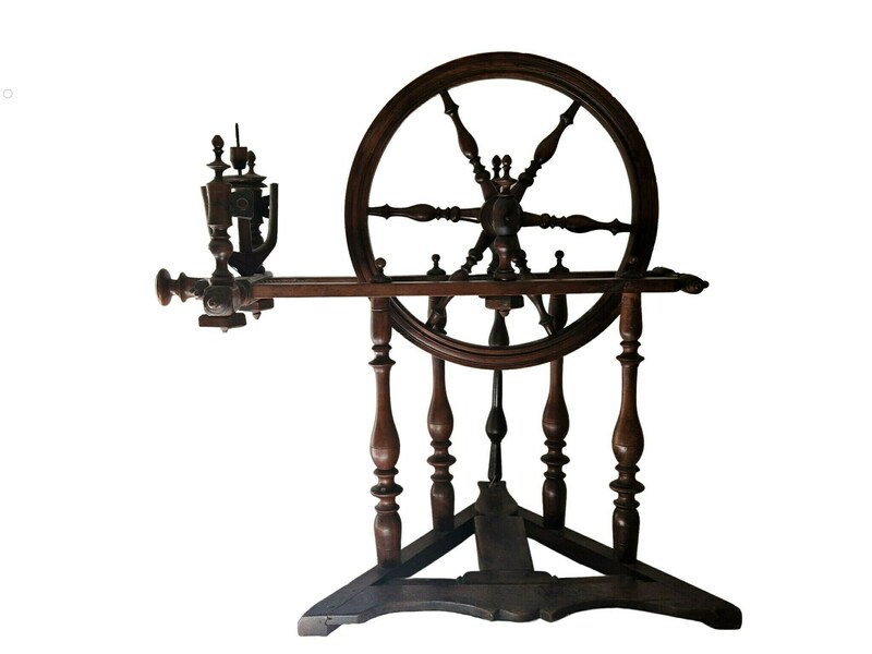 Antique French Walnut Castle Spinning Wheel From Normandy | Vinterior