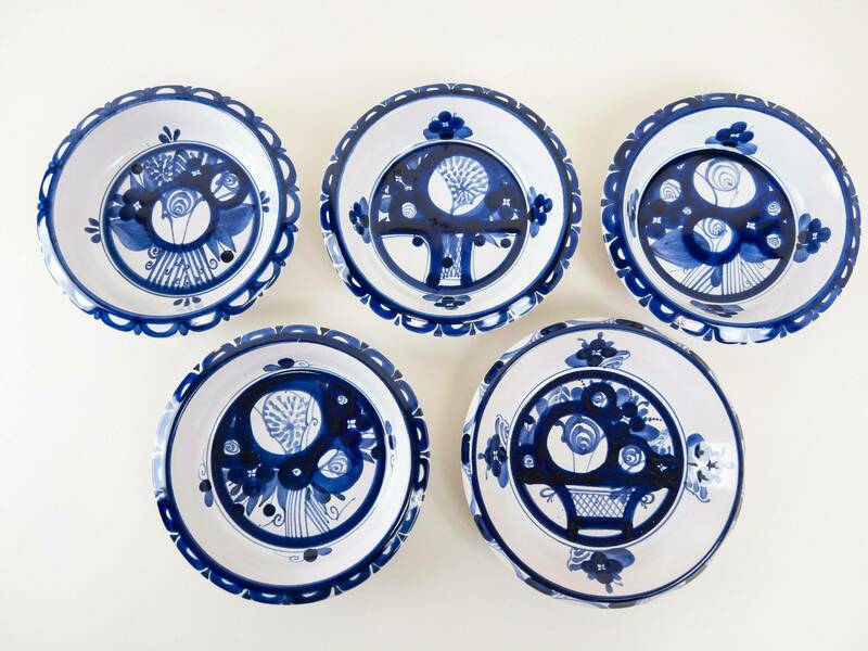 Swiss Pottery By Luzerner Keramik Blue And White Bowls Floral Decor Set ...
