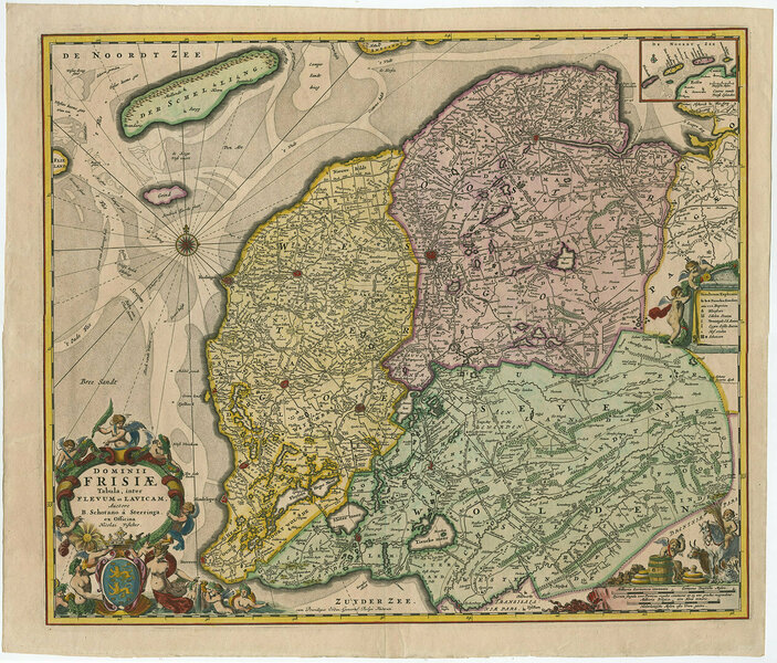 Antique Map Of Friesland With A Small Inset Of The Wadden Islands ...