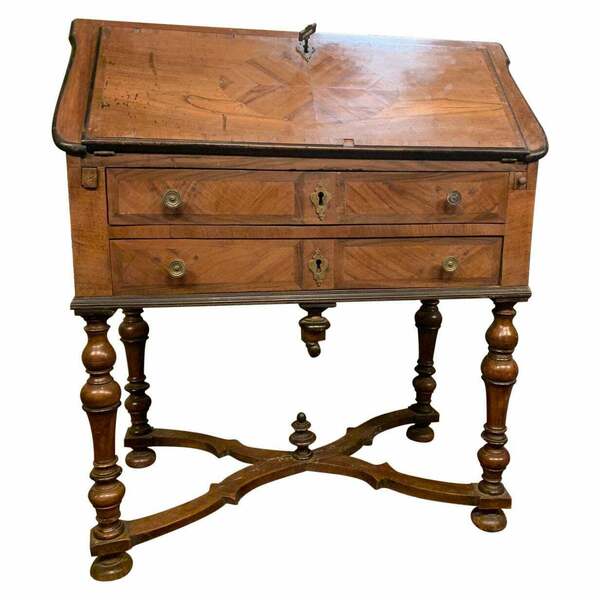 Antique Flap Writing Desk In Walnut, Carved Cross Legs, Early 18th ...