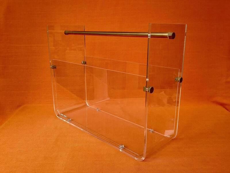 1970s David Lange Perspex Magazine Rack With Brass Handle, David Lange ...