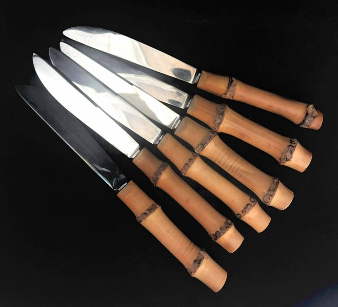 Bamboo Flatware Set Vintage Knives Dinner Knife 1960s Bamboo Handle ...
