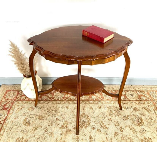 Antique Scalloped Edge Table Vintage Small Tilt Top Scalloped Edge