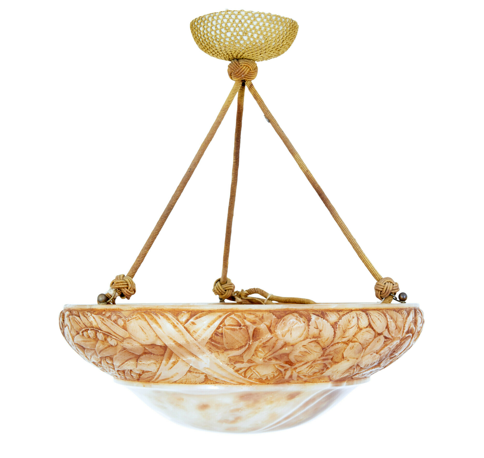 Swedish Shaped Art Deco Carved Alabaster Ceiling Light | Vinterior