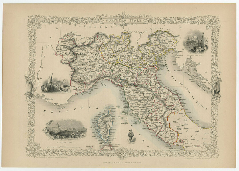 Antique Steel Engraved Map Of Northern Italy | Vinterior
