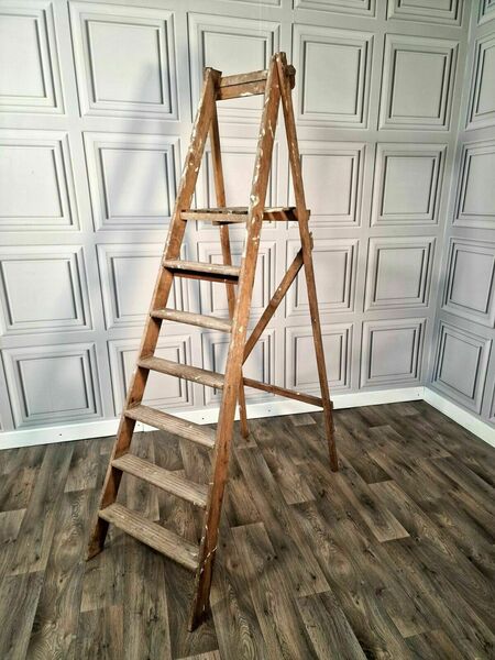 Retro Vintage Solid Wooden 6 Tread Step Ladders Tall Prop Display ...
