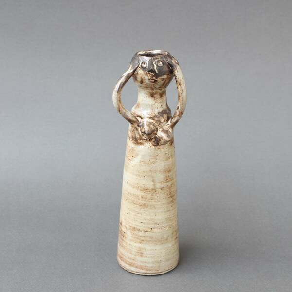 French Glazed Ceramic Woman With Arms Raised By Jacques Pouchain (Circa ...