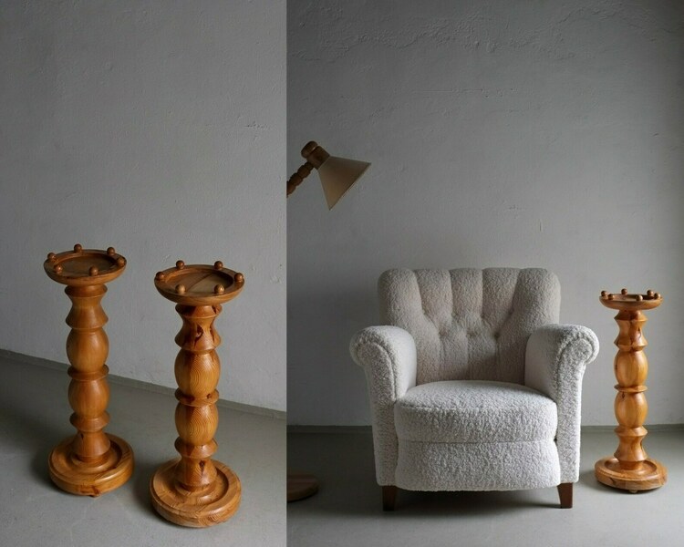2 Carved Pine Pedestal Side Tables Plant Stands | Vintage | Vinterior