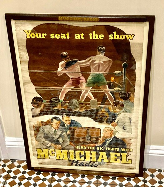 Vintage Mcmichael Radio Advertising Poster Showcard Boxing Fighting ...