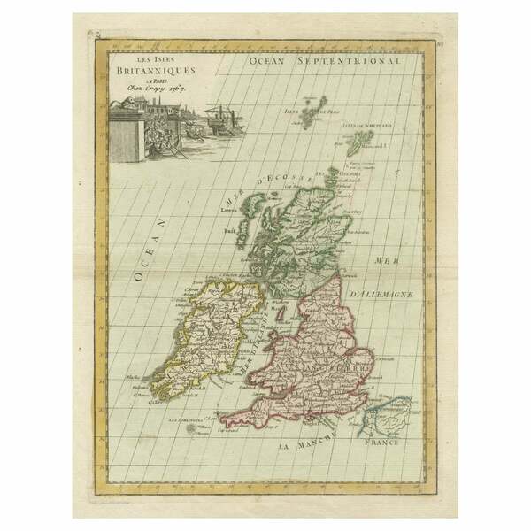 Antique Map Of The British Isles With Contemporary Hand Coloring ...