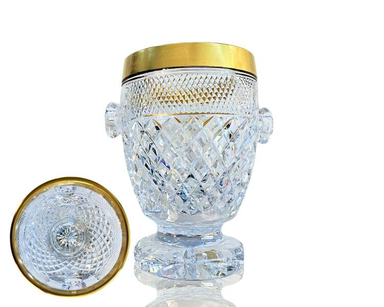 Crystal Ice Bucket With Handles | 24k Gold Trim | Diamond Cuttings ...
