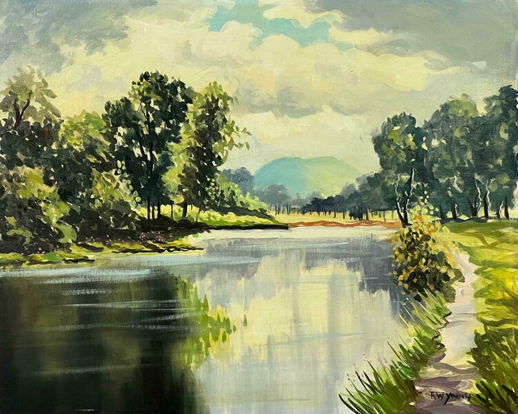 Robert W Young Lush Green River Landscape With Blue Sky In County ...