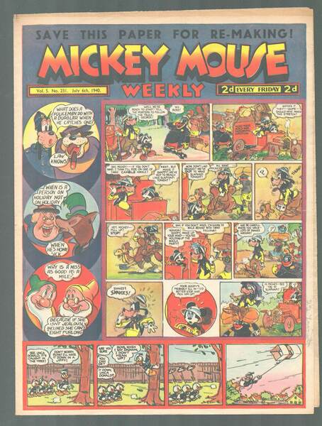 Mickey Mouse Weekly Vol 5 No 231 July 6 1940 Uk Comic Disney | Vinterior