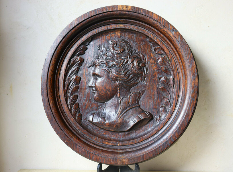 Antique Historical Victorian Solid Oak Wooden Panel Tondo Portrait (St ...