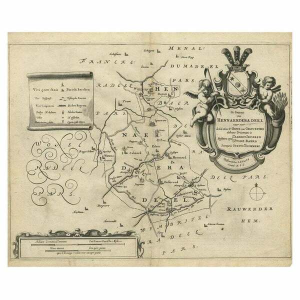 Antique Map Of The Region Of Hennaarderadeel By Schotanus, 1664 | Vinterior