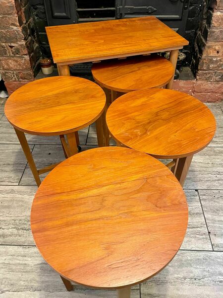 Vintage Nest Of 5 Teak Veneer Tables By Poul Hundevad For Novy Domov ...