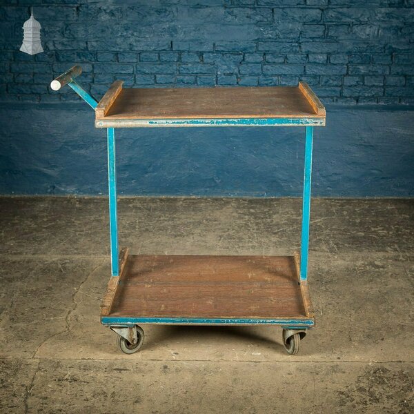 Vintage Blue Industrial Wheeled Trolley | Vinterior
