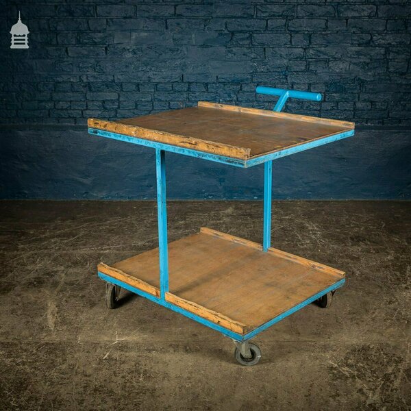 Large Blue Vintage Industrial Wheeled Trolley | Vinterior