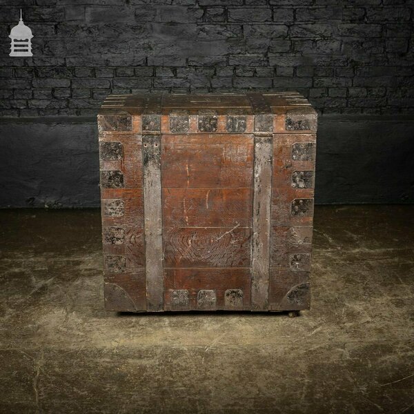 Large Victorian Iron Bound Oak Silver Chest On Castors | Vinterior