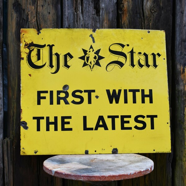 Antique The Star Newspaper Yellow Enamel Newsagent Shop Sign Wall Art ...