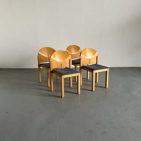 Set Of 4 Postmodern Sculptural Wooden Stackable Dining Chairs By Arno ...