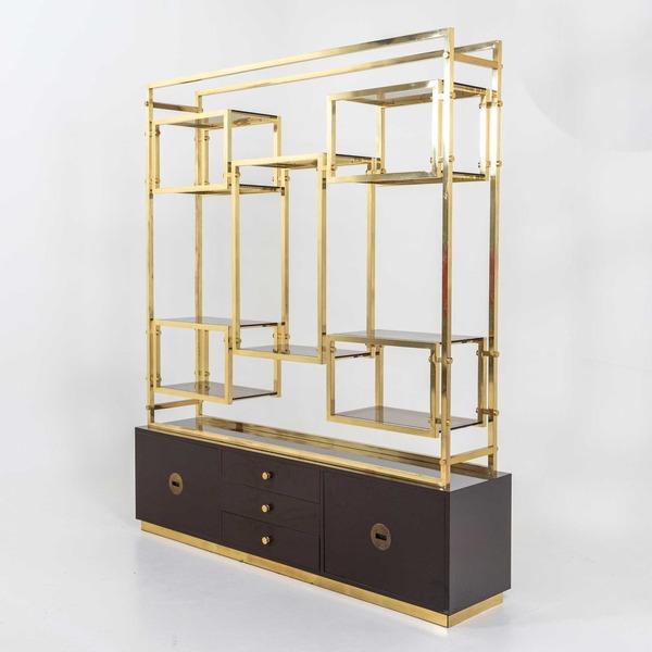 Large Brass Room Divider Shelf, Attr. To Romeo Rega, Italy 1970s ...