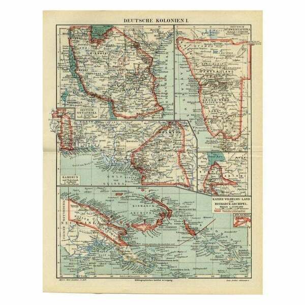 Antique Map Of German Colonies By Meyer, 1895 | Vinterior