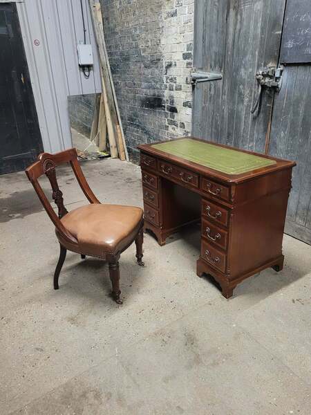 Antique Mahogany Vintage Leather Topped Desk & Antique Desk Chair ...