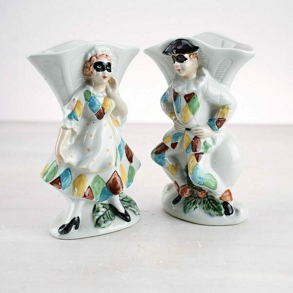 Pair Of Harlequin Carnival Figures Vases | Vinterior
