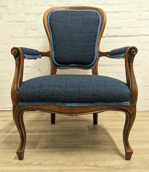 Louis XV Style Open Armchair Harris Tweed Wool Fabric | Vinterior