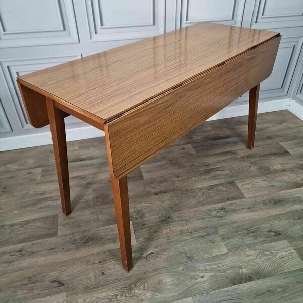 Retro Vintage Mid Century Modern Formica Drop Leaf Wooden Dining Kitchen Table Vinterior