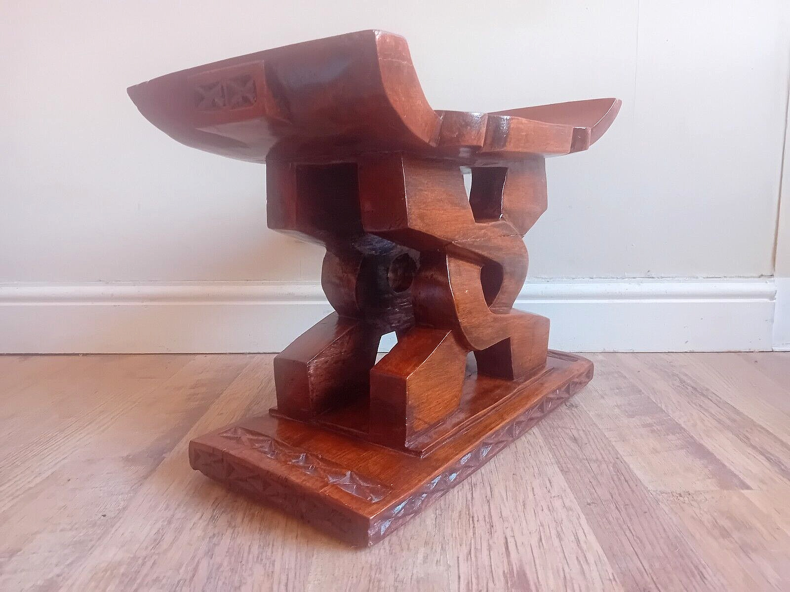 Ghanaian Ashanti African Mid Century Hardwood Wisdom Knot Stool | Vinterior
