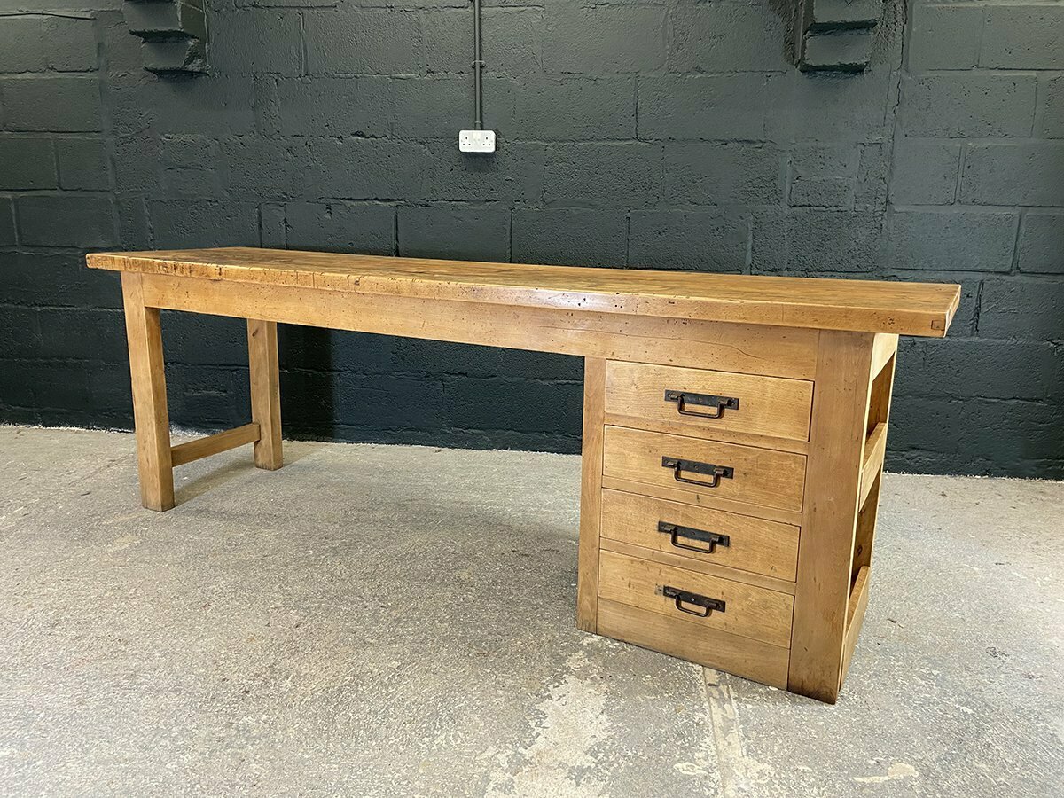 Long Vintage Beech Workbench, 1940s | Vinterior