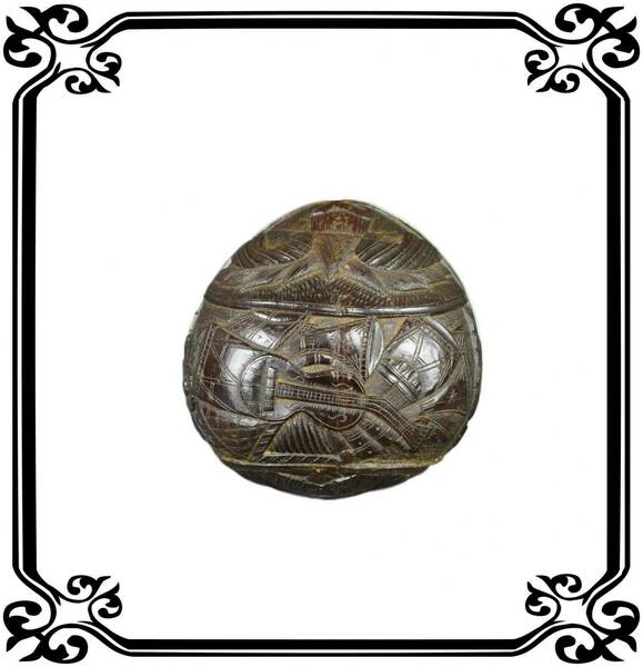 Antique Hand Carved Coconut Corozo Nut Musical Instruments Silver Mount ...