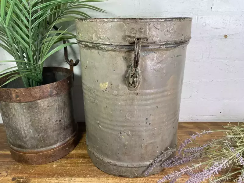 Vintage Indian Industrial Galvanised Metal Rice Grain Storage Drum Bin ...