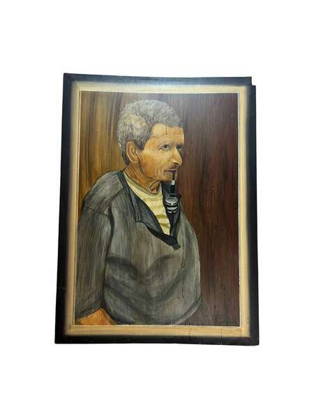 Swiss Painting Of Old Man With A Pipe, Vintage Male Portrait, Original ...