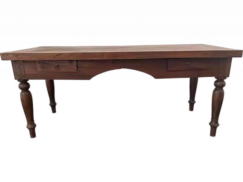 Teak Desk With Carved Profile & Two Side Drawers, 19th Century | Vinterior