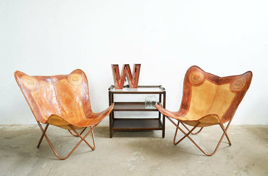 Vintage Leather Butterfly Chairs, Pair | Josef Frank | Vinterior