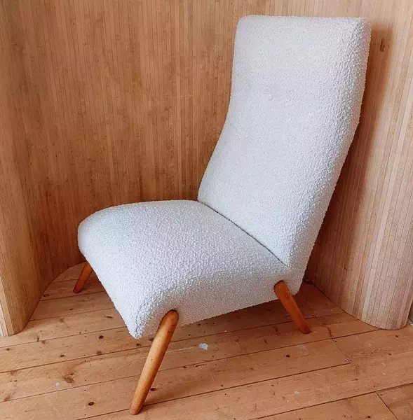 Fab Vintage Mid Century Modern Ernest Race High Back Lounge Chair White Boucle