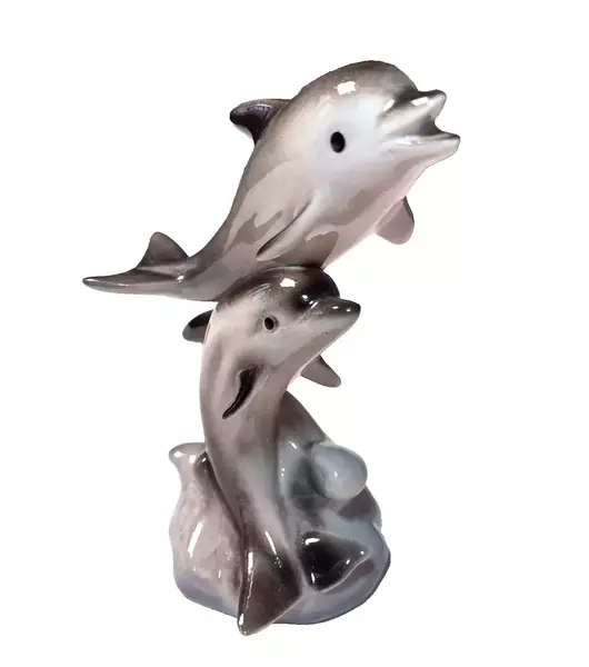 Pair Of Porcelain Dolphins Figurine 6 Inch High Vintage | Vinterior