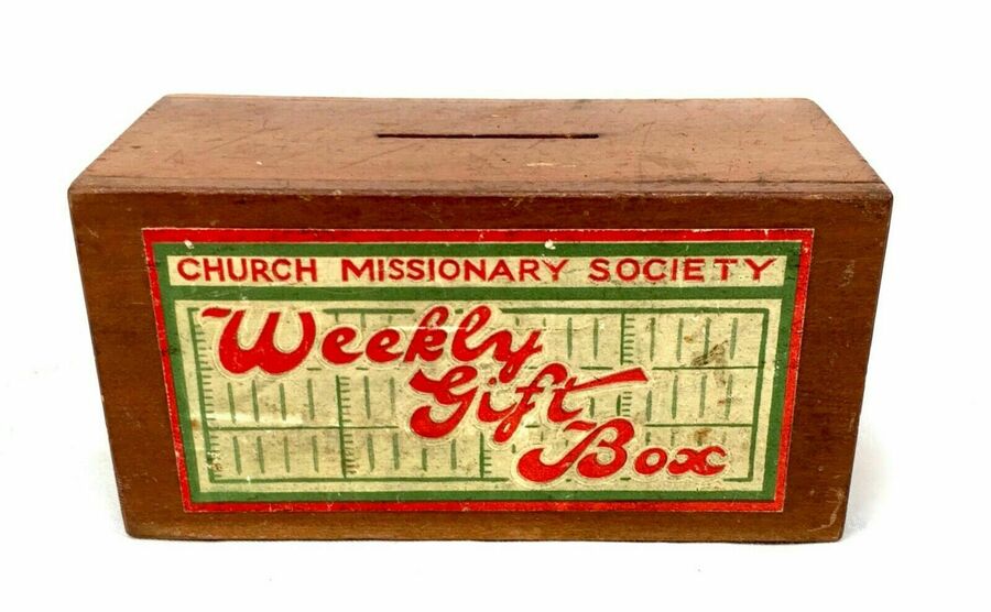 Antique Wooden Church Missionary Society Box Collection / Offering Box ...