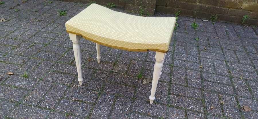 Vintage Retro Newly Upholstered Stool Painted White Wooden Legs ...
