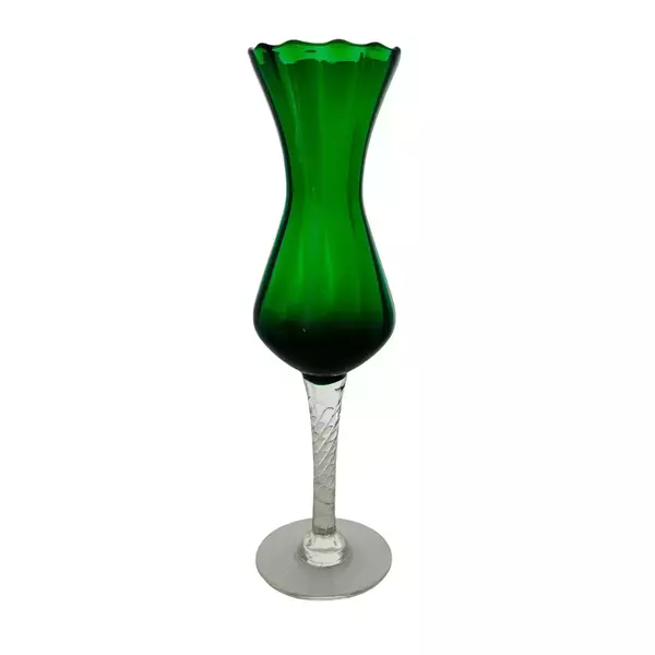 Vintage Green Glass Vase Poss Empoli Italy Clear Twisted Stem Pedestal ...