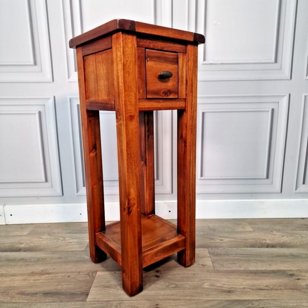 Rustic Vintage Wooden Hall Telephone Table 2 Tier Plant Stand With Drawer Vinterior