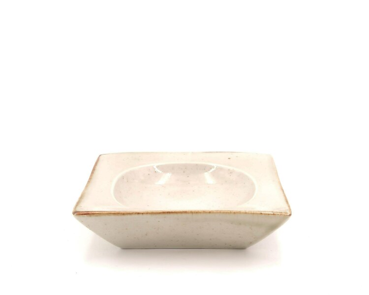 French Beige Square Ceramic Dish, 1960s / Vintage, Minimalist, White ...