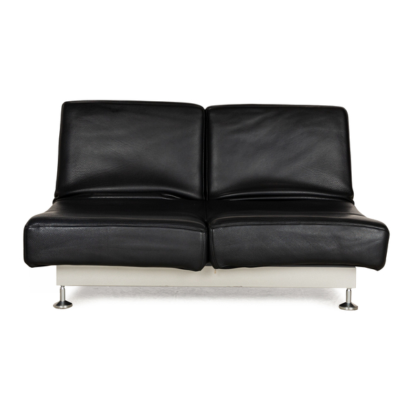 Edra Damier Leather Two Seater Black Manual Function Sofa | Vinterior